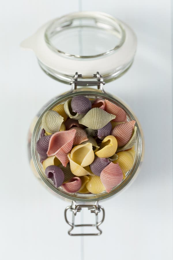 Raw Cocciolette Pasta on a Glass Jar Stock Image - Image of ...
