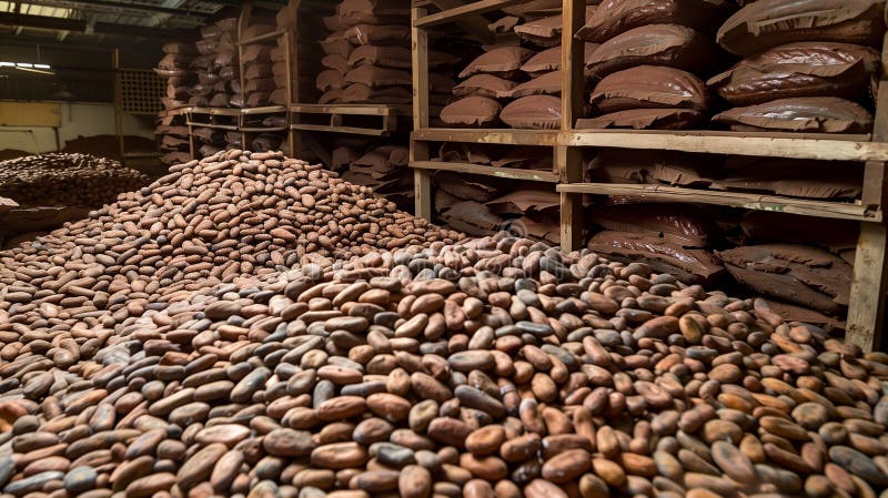 Raw Cocoa Beans Piled in Chocolate Factory Storage Stock Illustration ...
