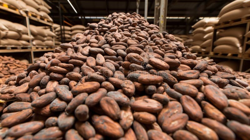 Raw Cocoa Beans Piled in Chocolate Factory Storage Stock Illustration ...