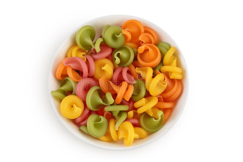 Raw Colored Pasta in Ceramic Bowl Isolated on White Background with ...