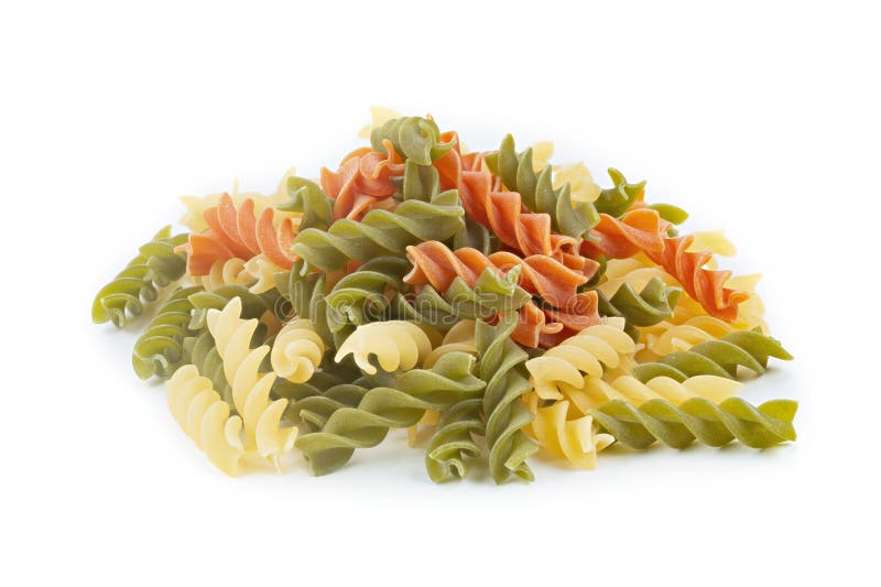 Raw Colored Pasta Fusilli on a White Isolated Background Stock Image ...