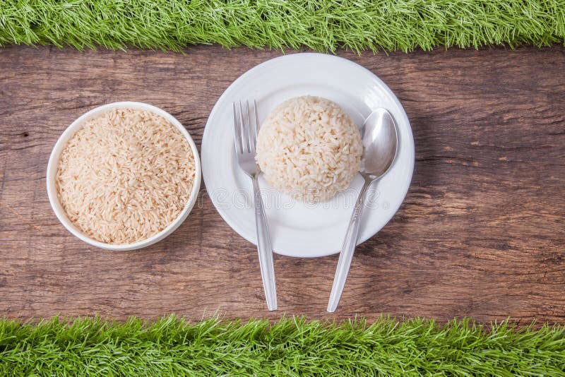 Raw and Cooked Jasmine Brown Rice Stock Image - Image of culture ...