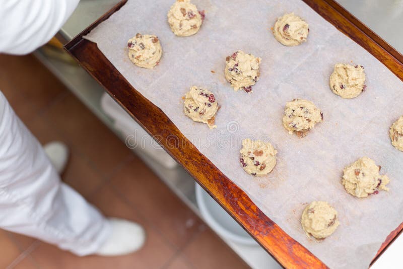 Raw Cookie Dough on a Baking Tray with Parchment Paper Stock Image ...