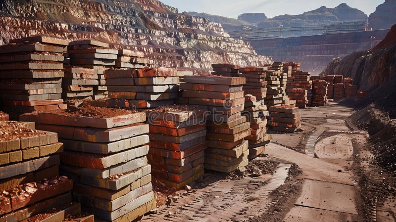 Raw Copper Ore Stacks in Mining Facility Industrial Scene Stock ...