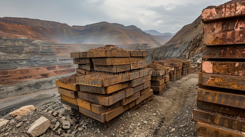 Raw Copper Ore Stacks in Mining Facility Industrial Scene Stock ...