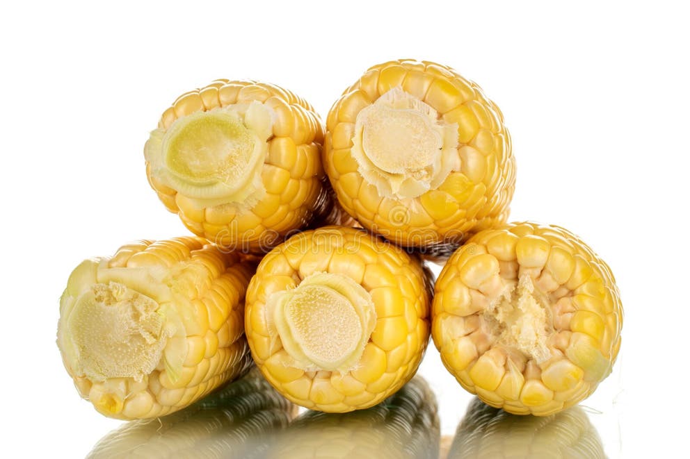 Raw Corn Cobs with Kitchen Utensils Isolated on White Background and ...