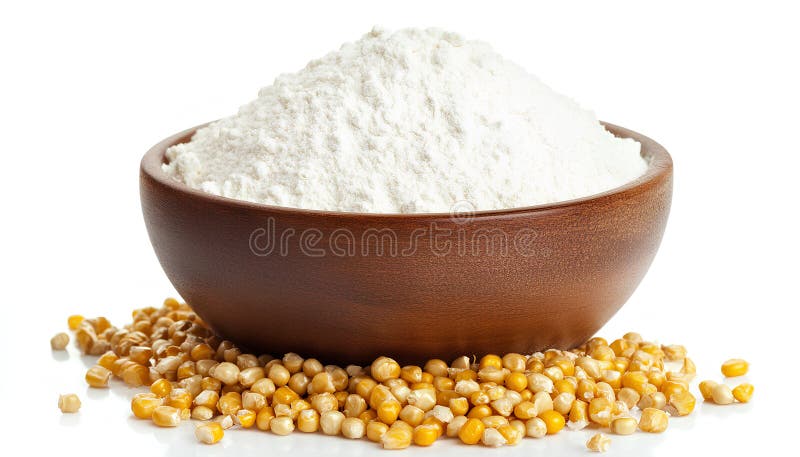Raw Corn Flour in Bowl Isolated on White Stock Image - Image of powder ...