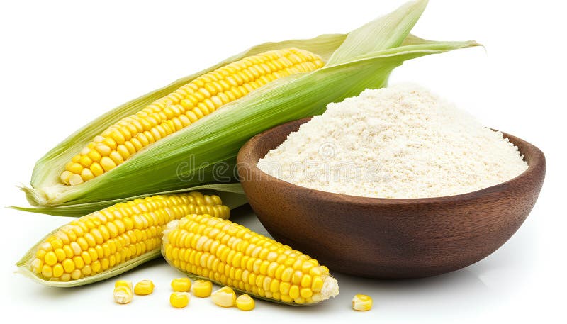 Raw Corn Flour in Bowl Isolated on White Stock Photo - Image of minimal ...