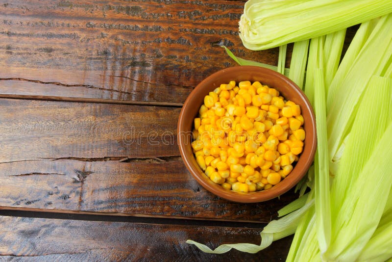 Raw Corn Kernels, Inside Ceramic Bowl, Next To Corn on the Cob on ...