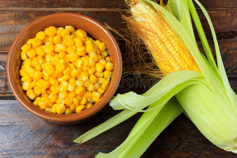 Raw Corn Kernels, Inside Ceramic Bowl, Next To Corn on the Cob on ...
