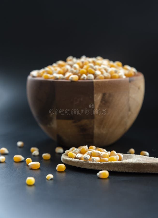 Raw Corn and Popcorn, Ready To Serve and Eat Stock Image - Image of ...
