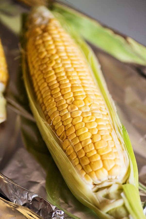 Raw Corn Prepared for Baking Stock Photo - Image of foil, agriculture ...