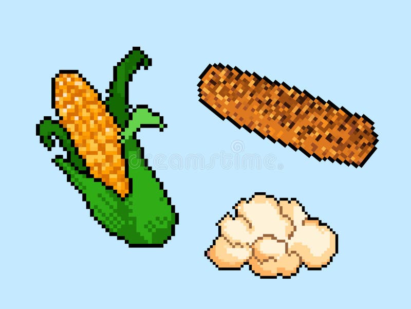 Raw Corn, Roasted Corn, and Pop Corn Pixel Art Drawing Stock Vector ...