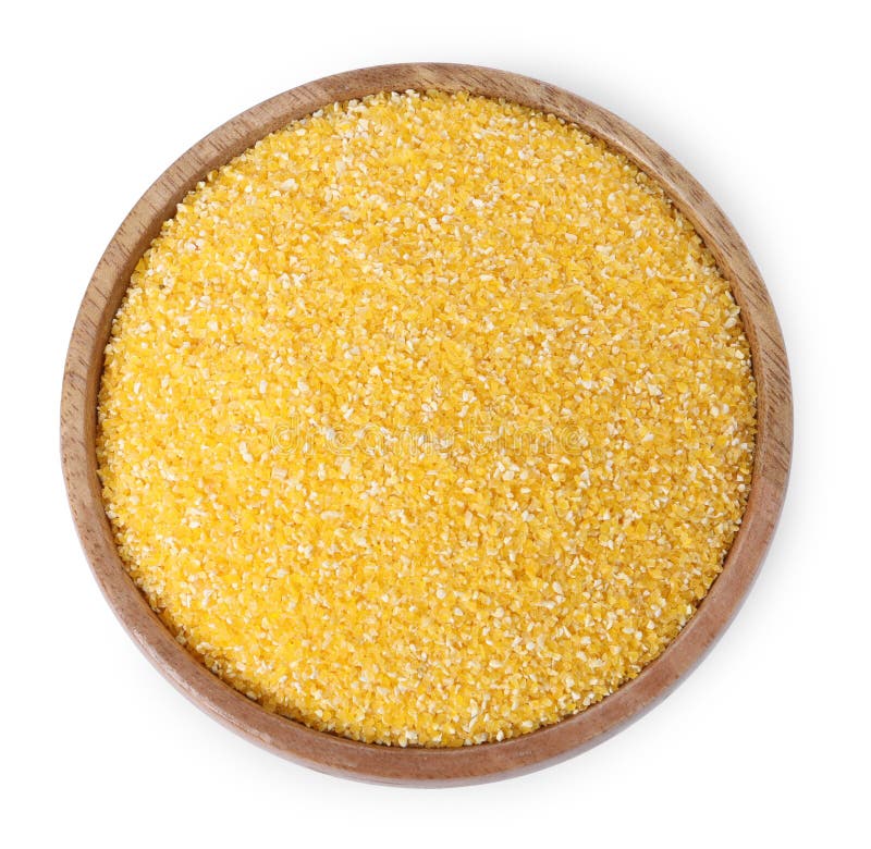 Raw Cornmeal in Bowl Isolated on White, Top View Stock Image - Image of ...