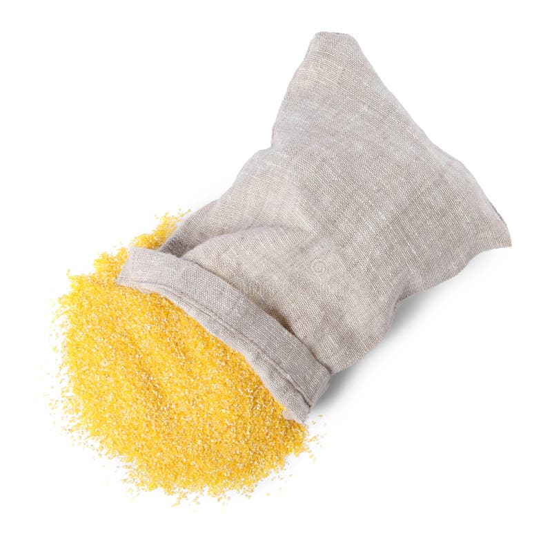Raw Cornmeal in Burlap Isolated on White Stock Image - Image of health ...