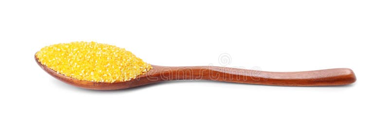 Raw Cornmeal in Wooden Spoon Isolated on White Stock Image - Image of ...