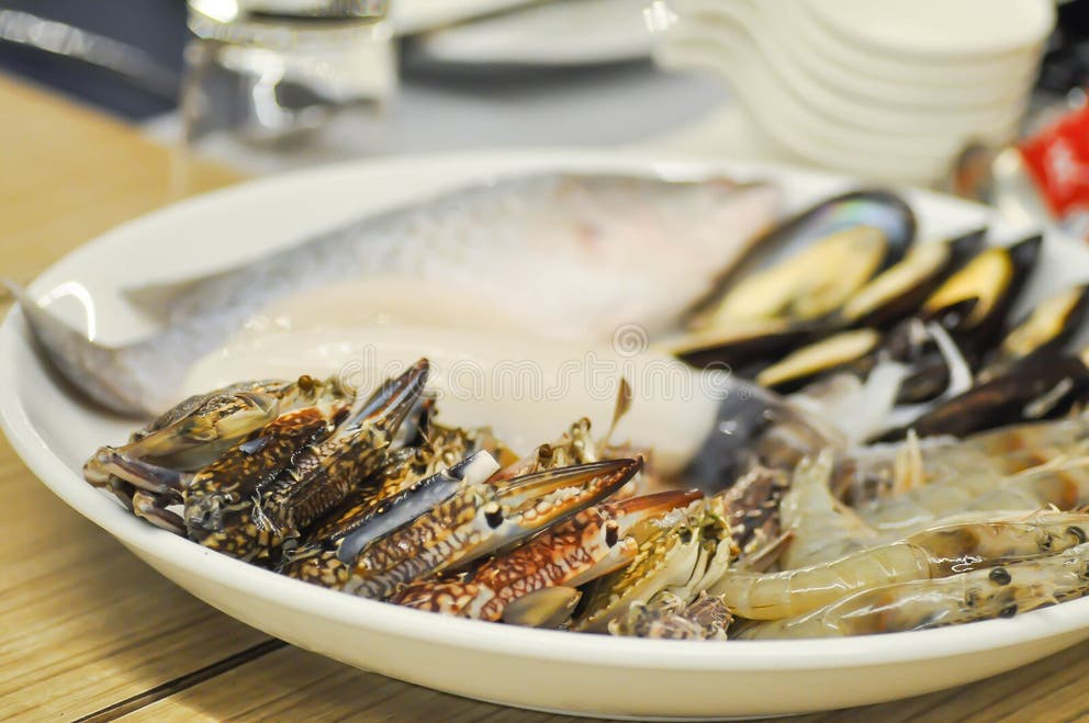 Raw Crab , Raw Shrimp , Raw Fish and Raw Shell Stock Photo - Image of ...