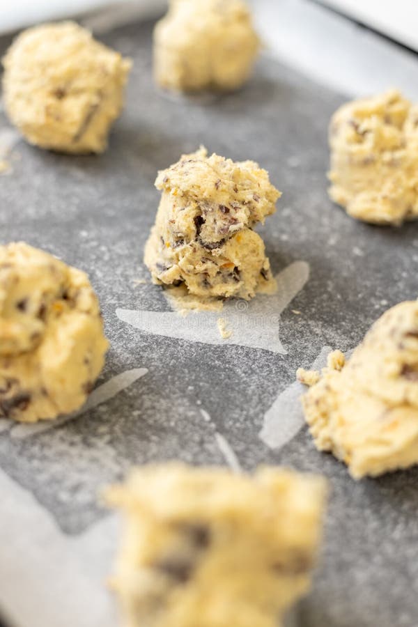 Raw Crisp Cookies Prepared for Baking on Baking Tray Stock Photo ...