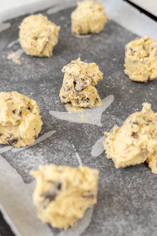 Raw Crisp Cookies Prepared for Baking on Baking Tray Stock Photo ...