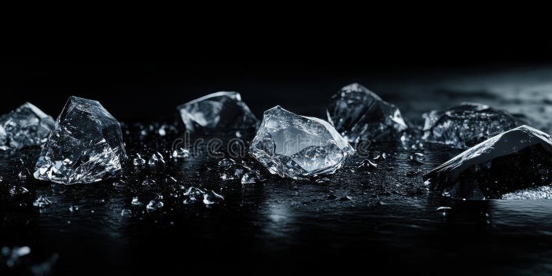 Raw Crystal Stones on Black Reflective Surface in Low Light Stock Photo ...