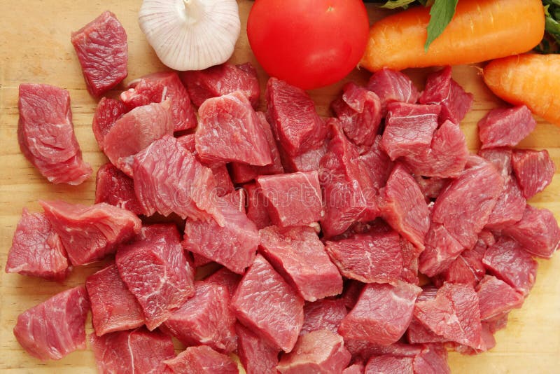 Raw Cutting Beef with Vegetables on Wooden Plate Stock Photo - Image of ...