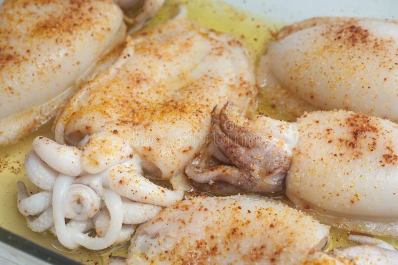 Raw cuttlefish with spices stock photo. Image of kitchen - 98403850