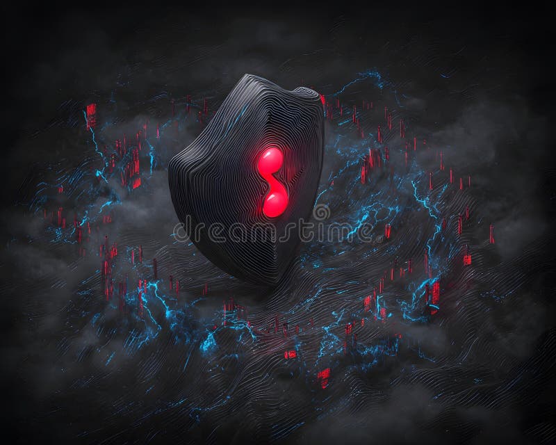 Raw Cybersecurity Data Protection, Abstract Shield Design with Red and ...
