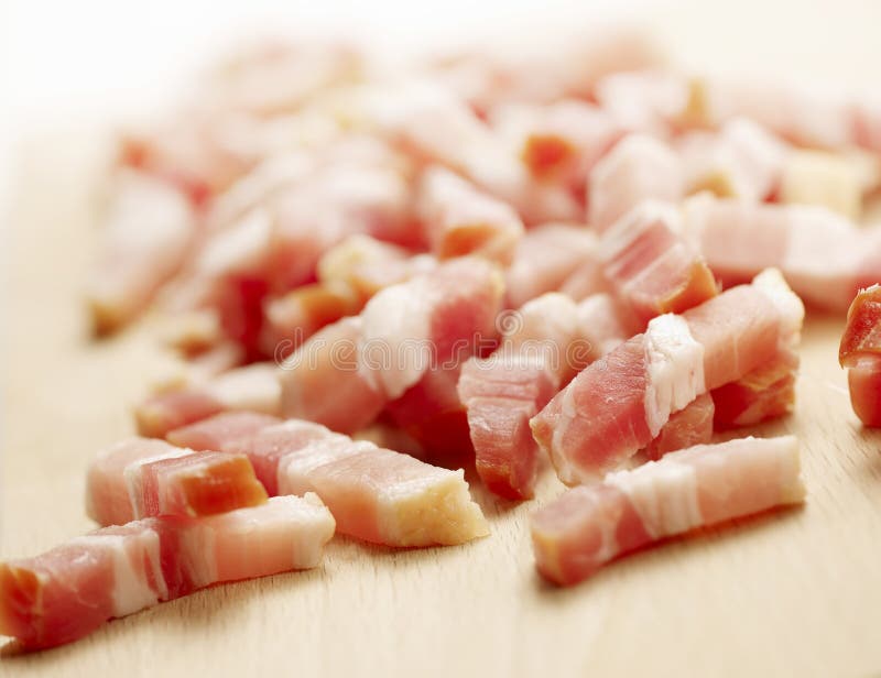Raw Diced Bacon on a Wooden Cutting Board Stock Image - Image of baked ...