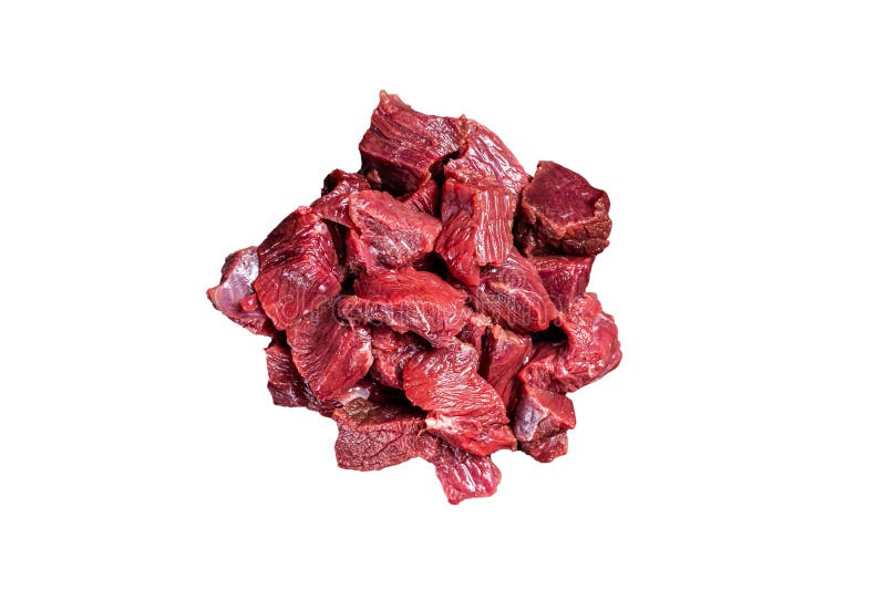 Raw Diced Game Meat of Wild Venison Dear. Isolated on White Background ...