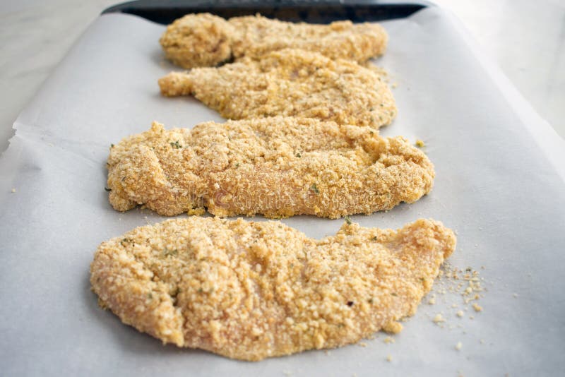 Raw Double Breaded Chicken Cutlets Stock Photo - Image of brown, fresh ...
