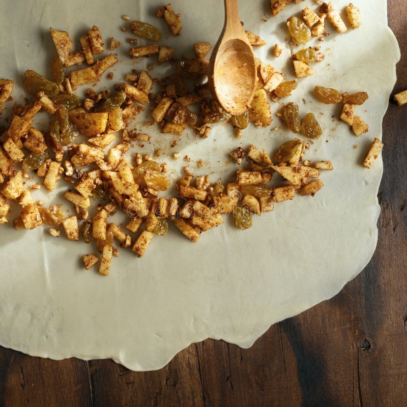 Raw Dough Stuffing Apple Roll Strudel Top View Stock Image - Image of ...