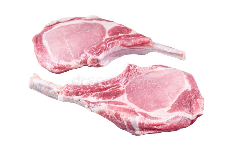 Raw Dry Aged Tomahawk Pork Chop Steak. Isolated on White Background ...