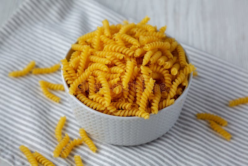 Raw Dry Organic Rotini Pasta Ready To Cook, Side View Stock Photo ...