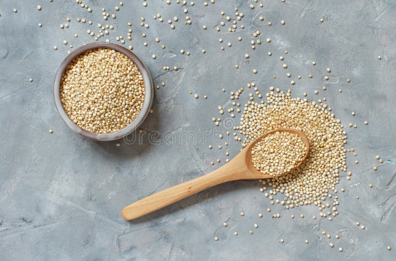Raw Dry White Quinoa Seeds Top View Stock Image - Image of space, grey ...