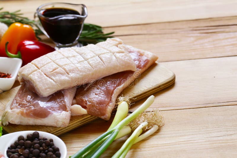 Raw Duck Fillet, Spices and Sauces Stock Image - Image of barbecue ...