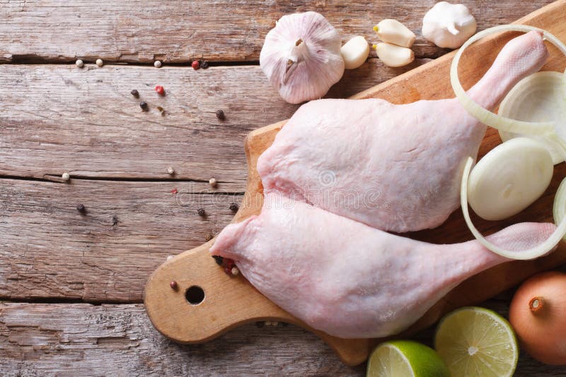 Raw Duck Legs with Ingredients Close Up, Top View Horizontal Stock ...