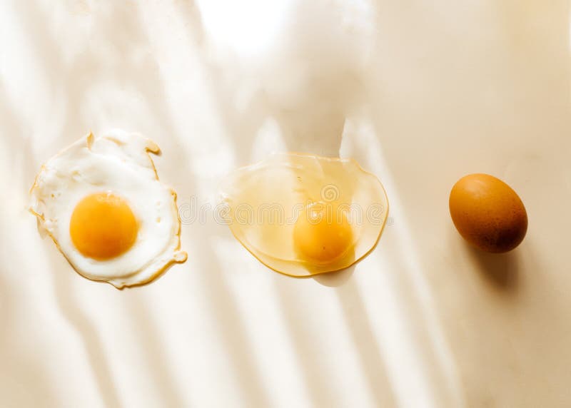 Raw Egg, Fried Egg and Egg in the Shell Stock Image - Image of cooking ...