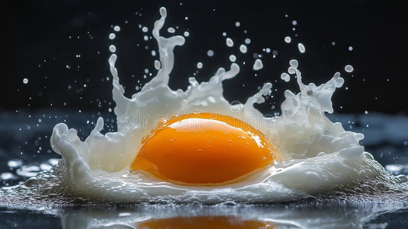 Raw Egg Mid-break Splashing Yolk and Egg White Onto a Surface Stock ...