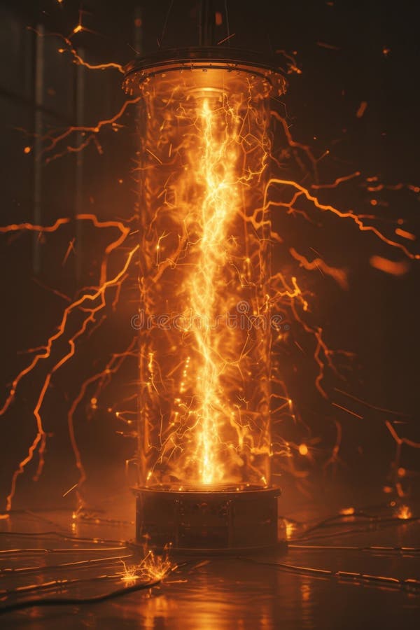 Raw Electricity Sparks from Tesla Coil Demonstrate Power. Stock ...