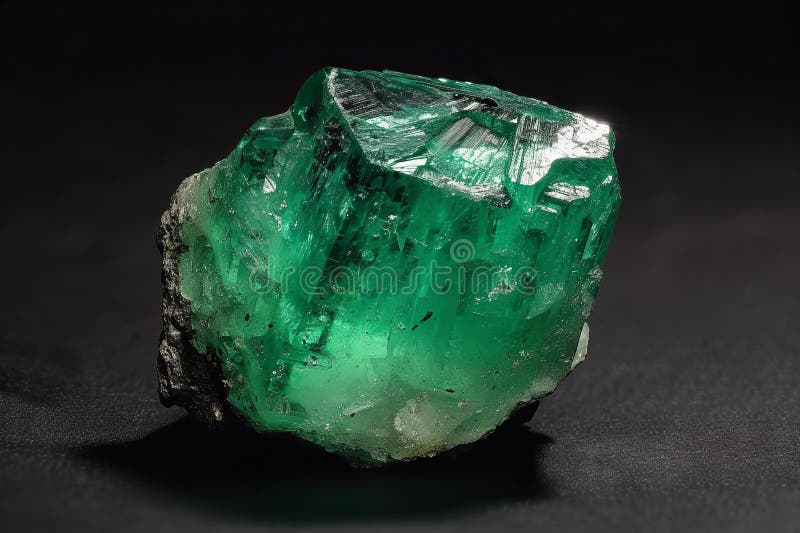 A Raw Emerald Gemstone on a Black Background, in a Front View. the ...