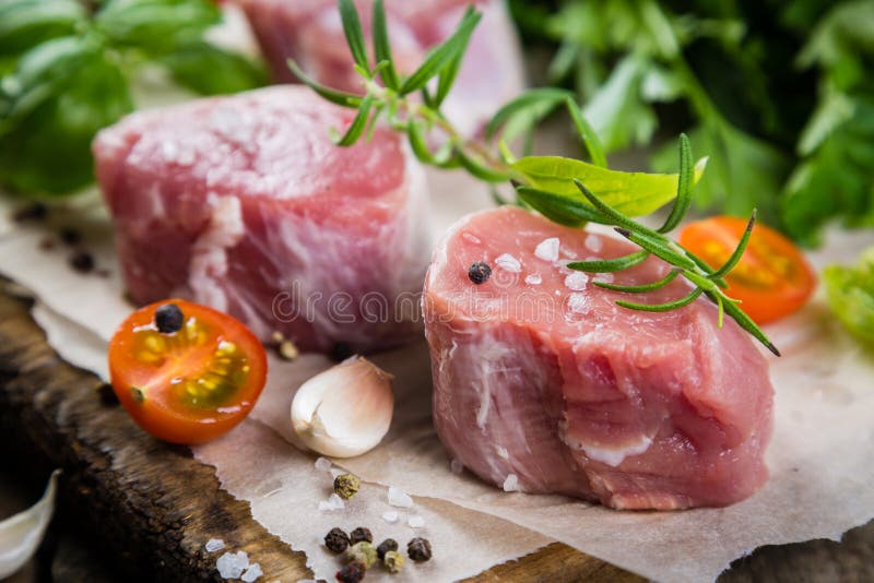 Raw Filet Mignon Meat Cuts with Spice and Herbs Stock Image - Image of ...