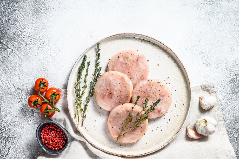Raw Fish Cutlets Made from Minced Cod Ready for Cooking. Gray ...