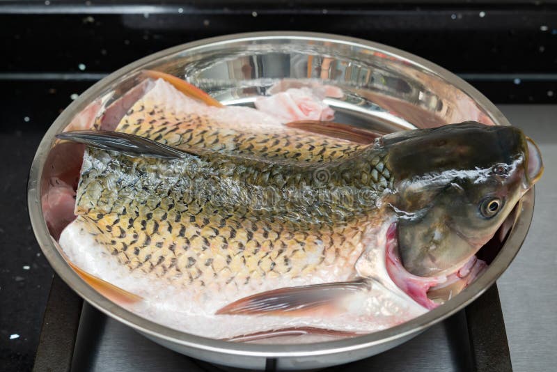 Raw Fish on Dish and Ready To Be Steamed Stock Photo - Image of ...