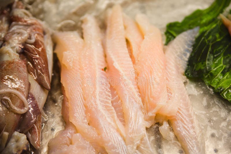 Raw Fish Meat on Ice Seamarket Stock Image - Image of ingredient ...
