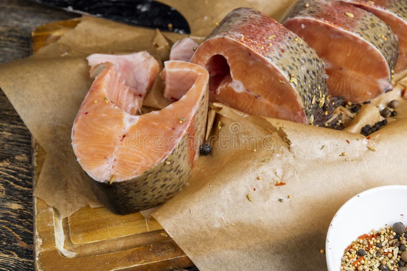 Raw Fish with Red Meat during Cooking Stock Image - Image of salmon ...