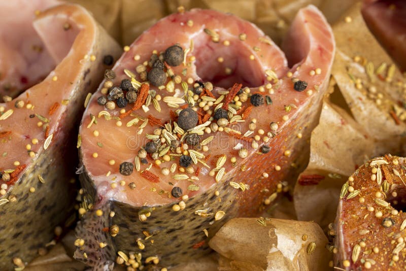 Raw Fish with Red Meat during Cooking Stock Photo - Image of dinner ...