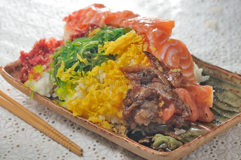 Raw fish rice stock image. Image of fish, assorted, platter - 58468619