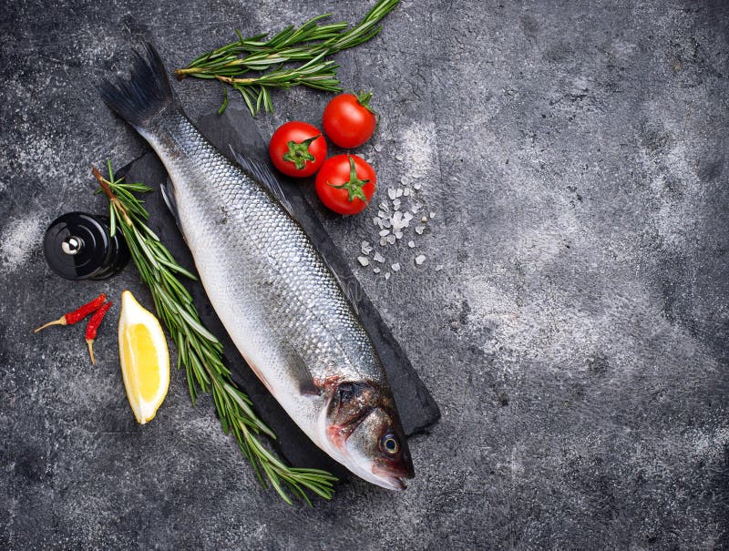 Raw Fish Seabass with Condiments Stock Photo - Image of tasty, food ...