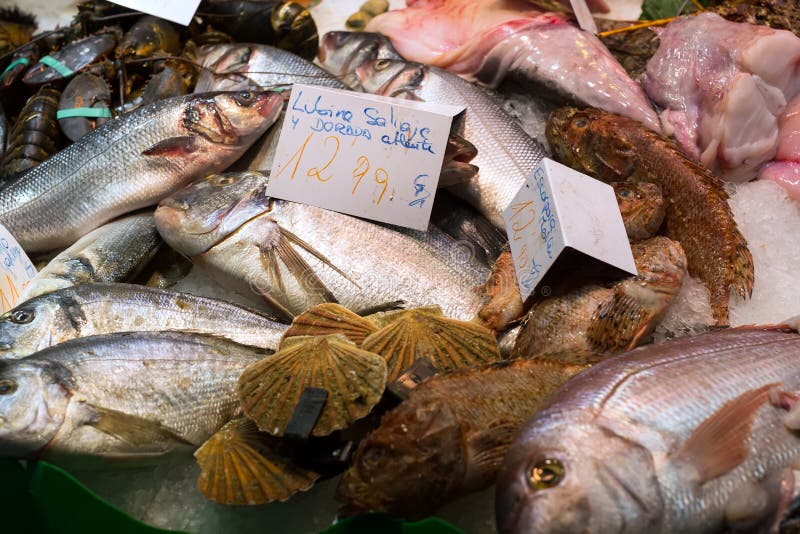 Raw fish on spanish market stock image. Image of freshness - 46521773