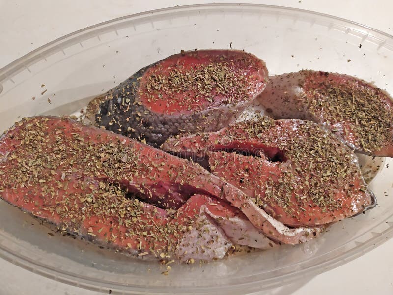 Raw Fish with Spices and Herbs Stock Image - Image of protein, marinade ...